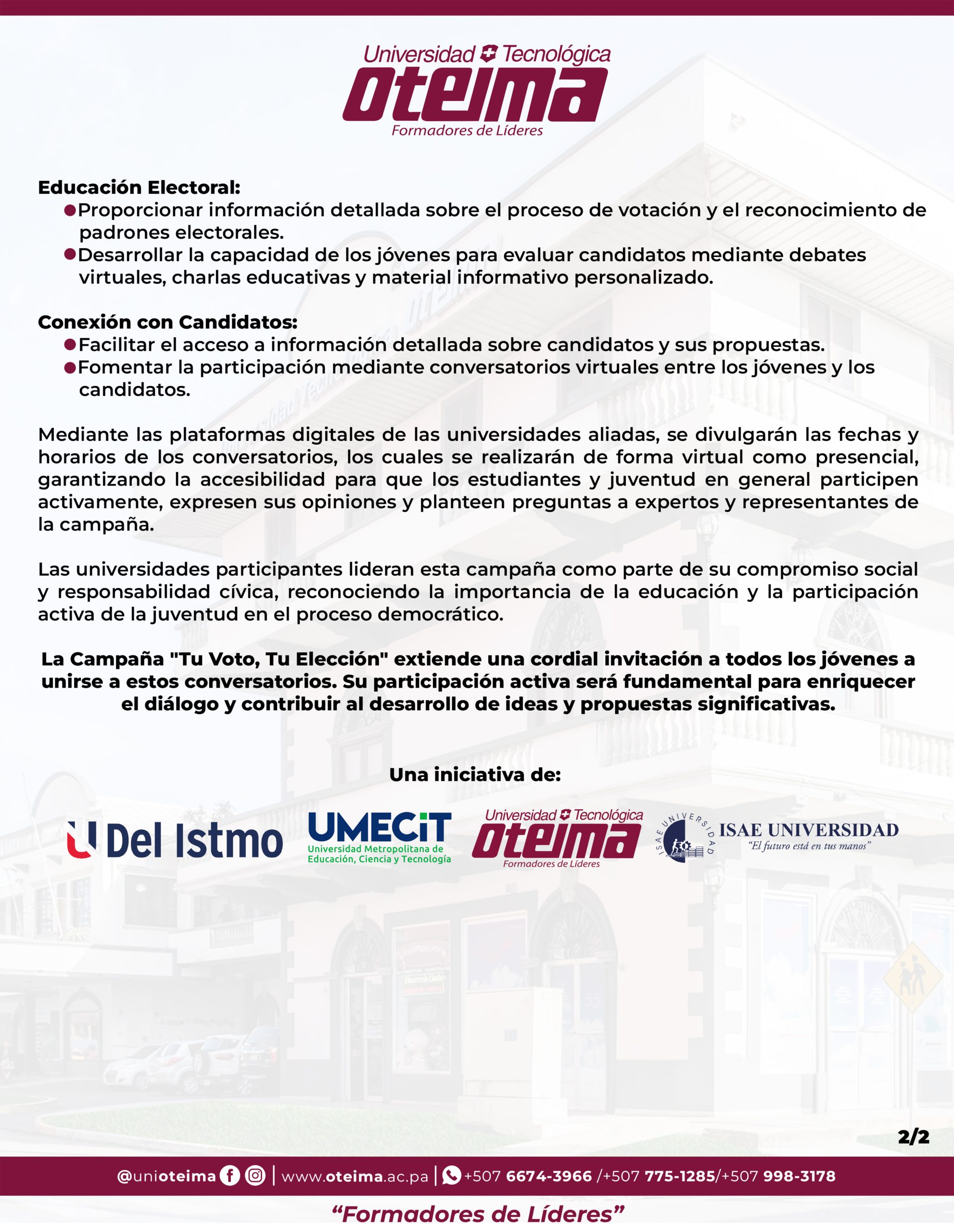 Campaña "Voto Joven 2024": cuatro universidades panameñas lideran una ...